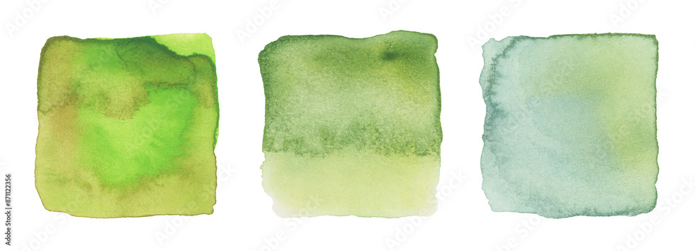 PNG Ink watercolor hand drawn square stain blot. Wet green color paper ...