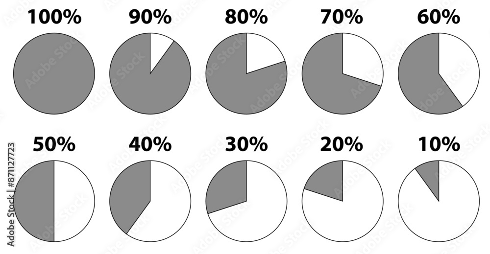 Set of fractions icons Percentage illustration circle pie parts from ...