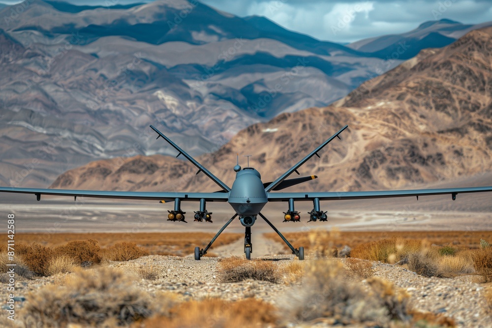 Unmanned military drone uav flying in the air, reconnaissance flight ...
