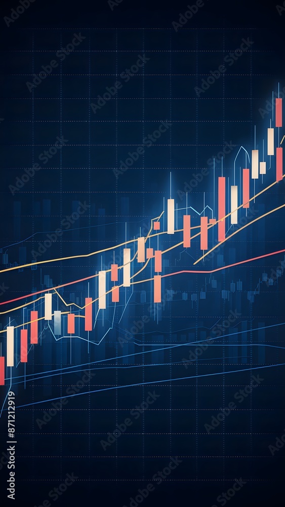 Stock market chart with colorful candlestick graphs, dark background ...