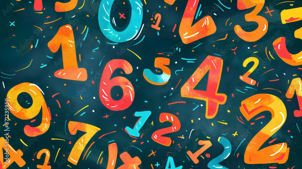 School mathematics science numeral digit numbers colorful illustration ...