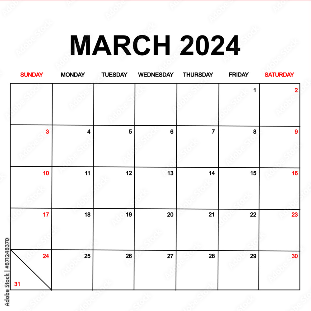 march 2024 with holydays or red dates. monthly calendar design with ...