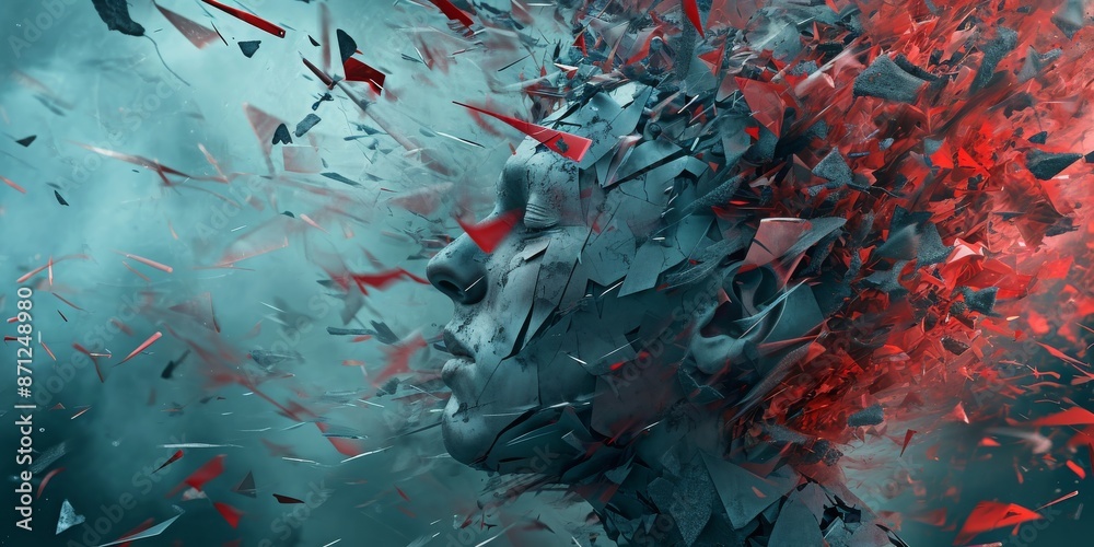 Depicting mental stress with fragmented, chaotic elements illustrates ...