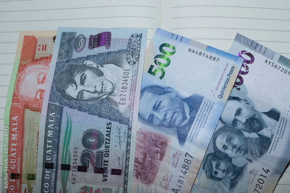 Billetes o notas guatemaltecas y mexicanas (quetzal y peso mexicano ...