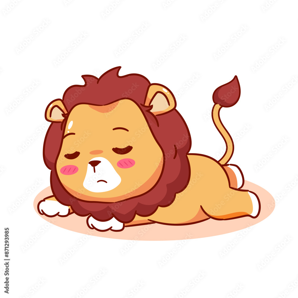 Cute Lion Sleeping Cartoon Character. Adorable and Kawaii Animal Icon ...