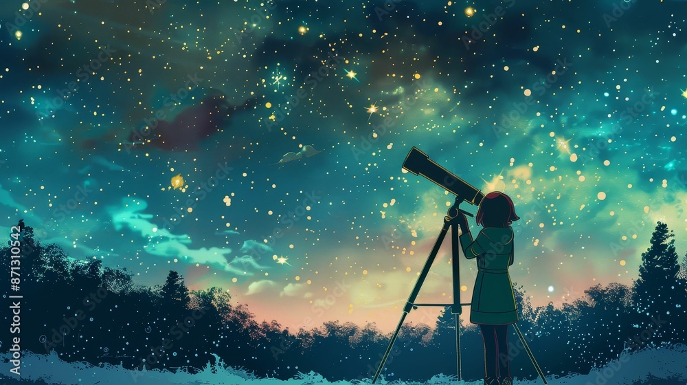 Stargazing with a telescope, mysterious and awe-inspiring, night sky ...