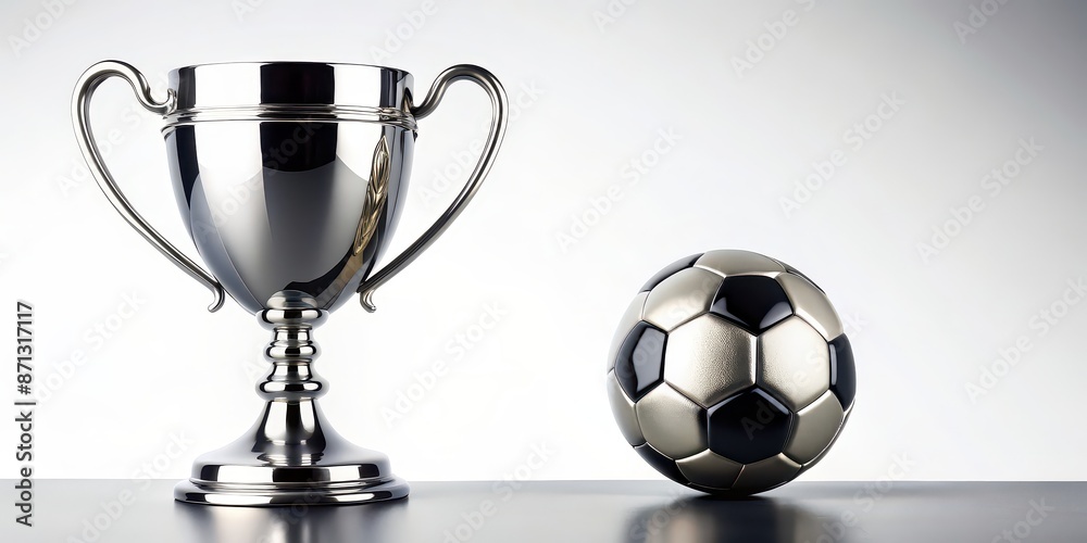 Silver trophy with soccer ball on white background, trophy, silver ...