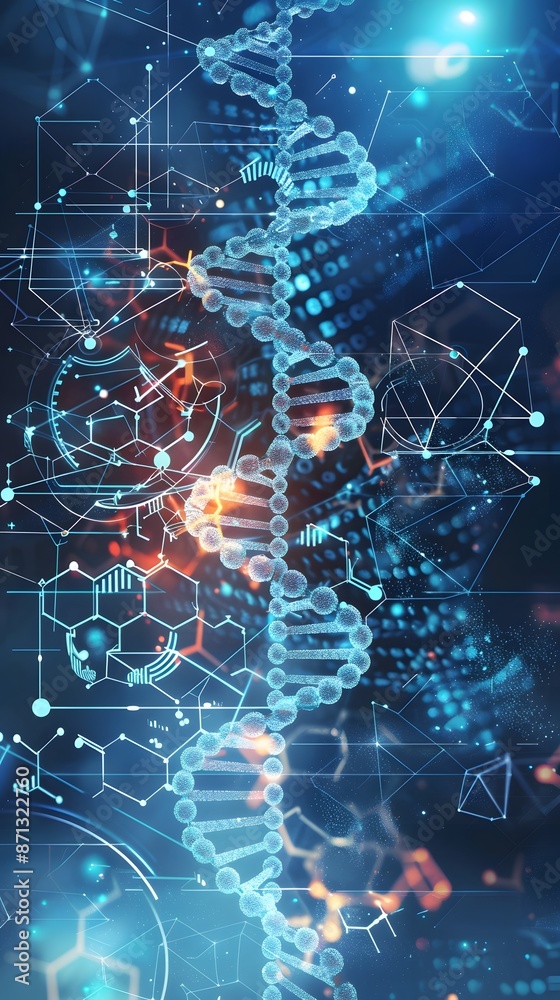 Genetic engineering concept with DNA helix and biotech symbols., clean ...