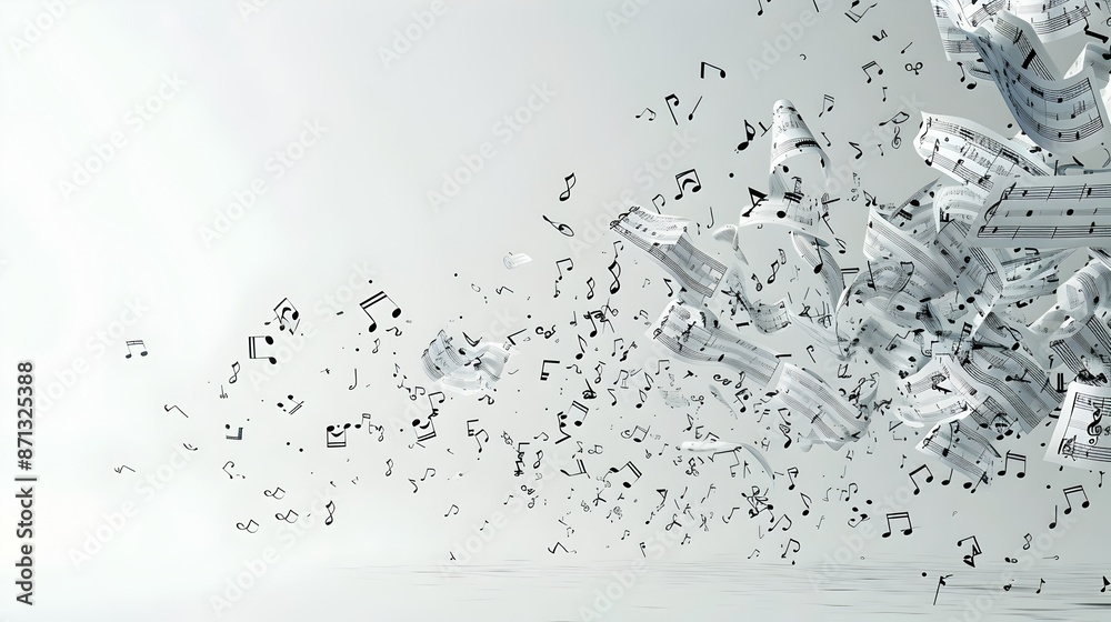 Cascading Music Notes Forming a Fluid Sheet of Melody in Mid-Air Stock ...