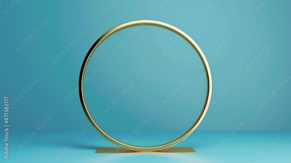 Blue background with gold circle frame, 3D round border, business ...