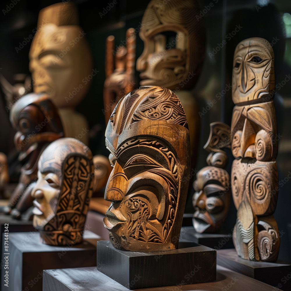 Craftsmanship and Culture: Carved Wooden Maori Artifacts Displayed ...