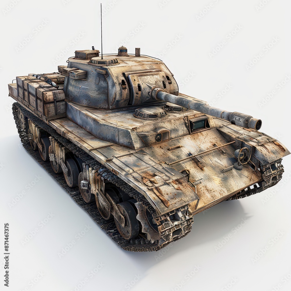 World War II era tank with camouflage paint. Military vehicle isolated ...
