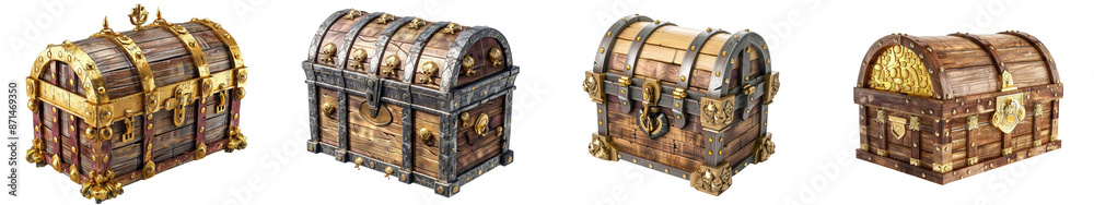 Set of four illustrated treasure chests in different styles, perfect ...