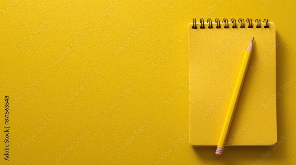 Yellow notepad and pencil on right side of screen with yellow ...