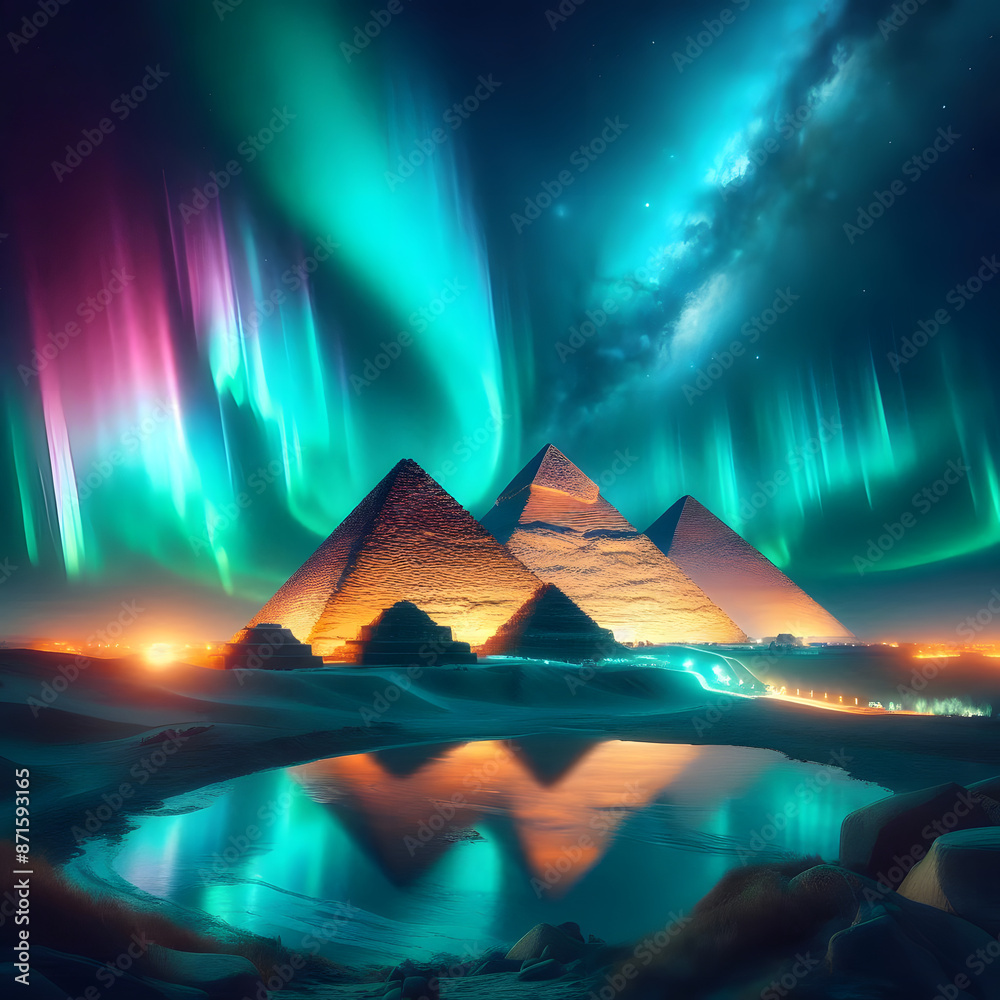 Egyptian Pyramids showcasing the Northern Lights (Aurora Borealis ...