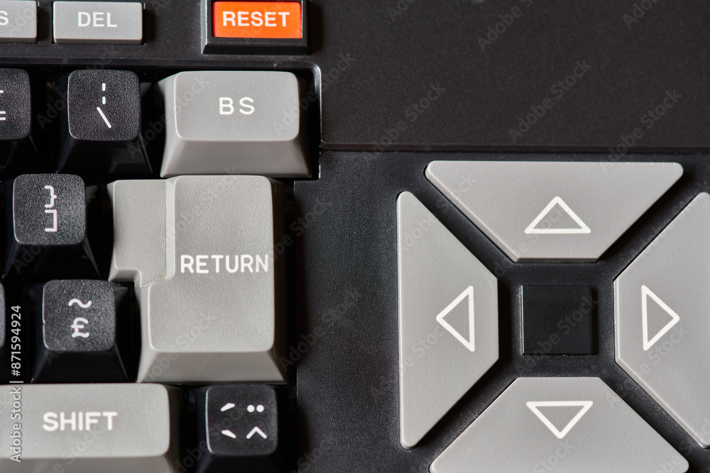 Detail of the keyboard of an old MSX computer with the enter, reset ...