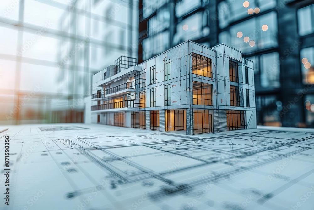 Chalkboard architect drafting building side view highlighting ...