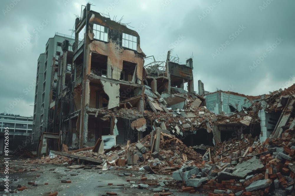 Devastated structure: a scene of chaos and havoc in a wrecked building ...