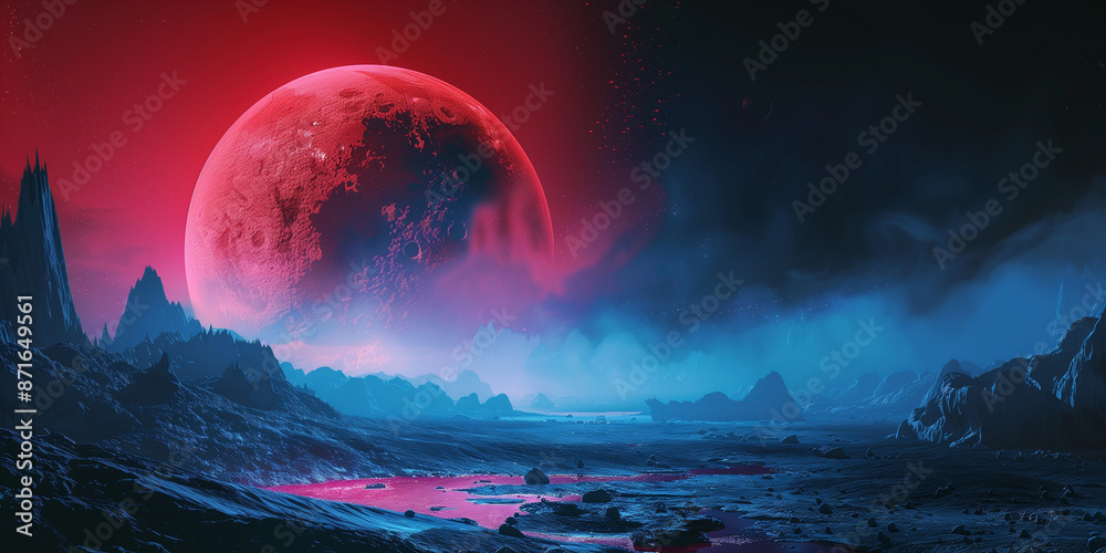 Alien planet fantasy landscape space background. Sci-fi horizontal ...
