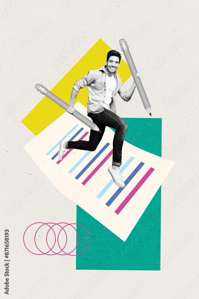 Composite collage picture image of running man sign contract documents ...