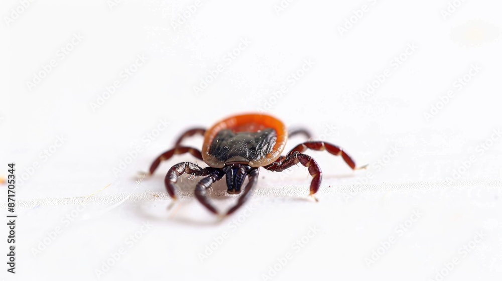 Small deer tick with scale on white background Ixodes ricinus or ...