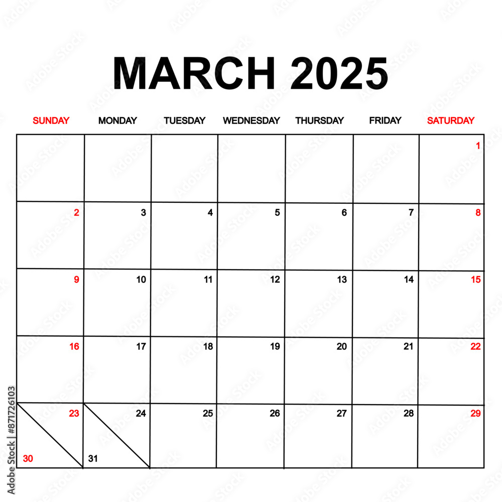 march 2025 with holydays or red dates. monthly calendar design with ...
