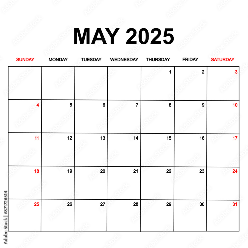 may 2025 with holydays or red dates. monthly calendar design with week ...