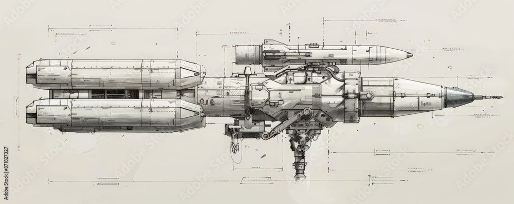 A technical sketch of a rocket launcher, highlighting the launch tube ...