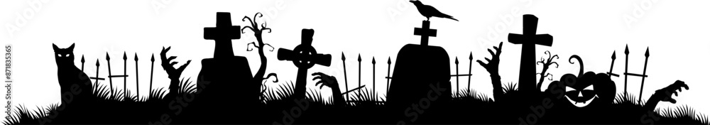 Halloween frame border and divider with black silhouettes of zombie ...