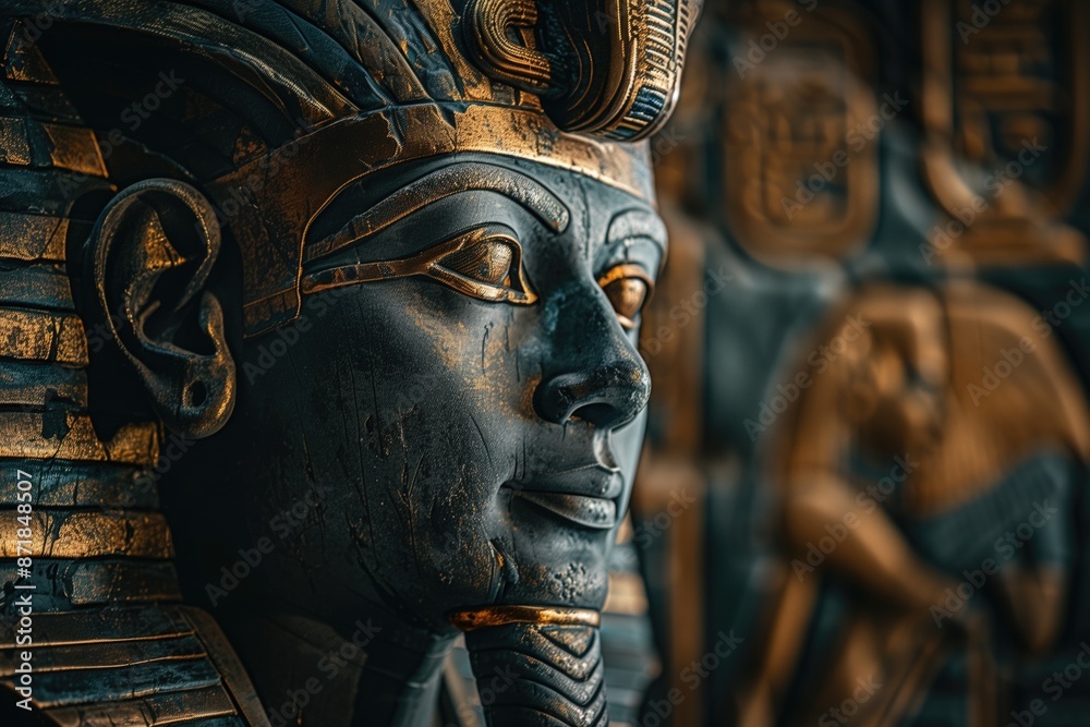 Ancient Egyptian pharaoh statue with intricate hieroglyphics in the ...