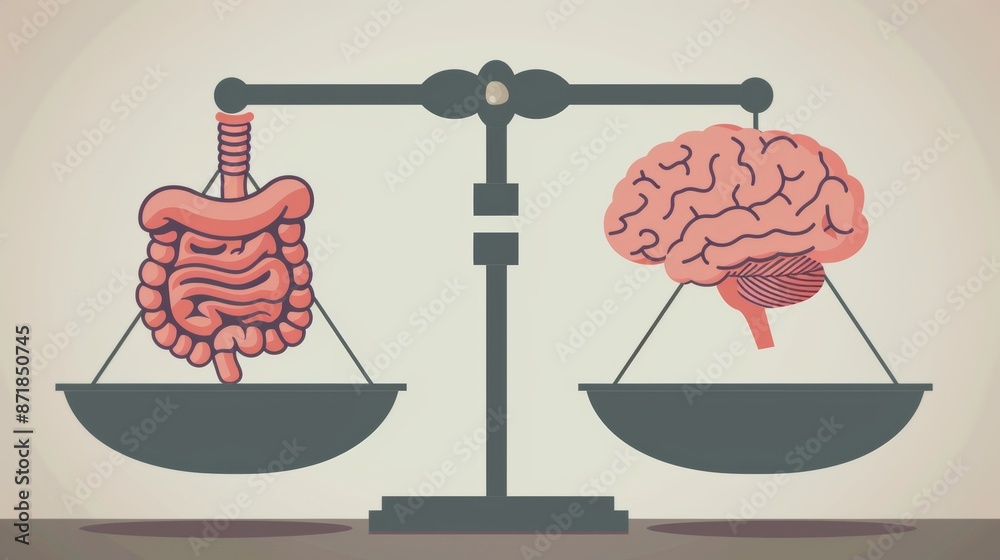 Gut-brain axis and microbiome concept. Cartoon style image of the gut ...