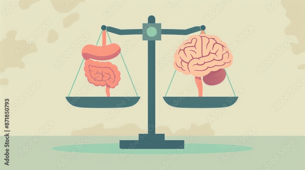 Gut-brain axis and microbiome concept. Cartoon style image of the gut ...