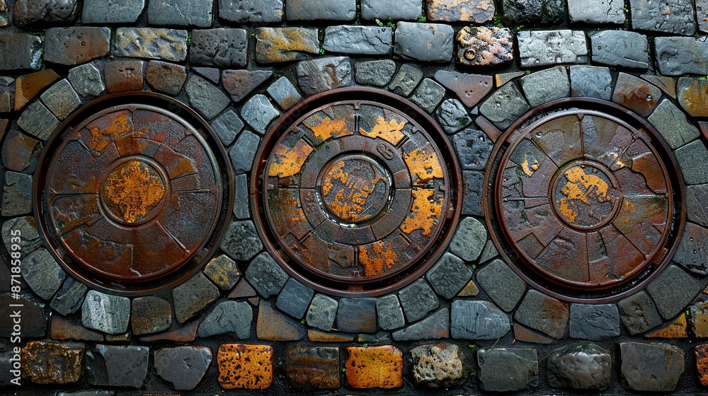 Grunge textures with urban street textures like cobblestones or manhole ...