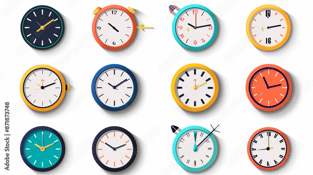 Illustration Stock Clock Icon Set, Vector Illustration of Time and Clock Symbols, Analog Clock ...