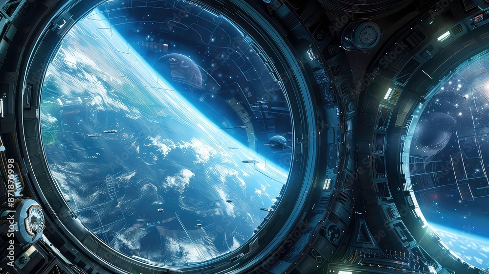 view window planets space station ship spaceship spacecraft air lock ...