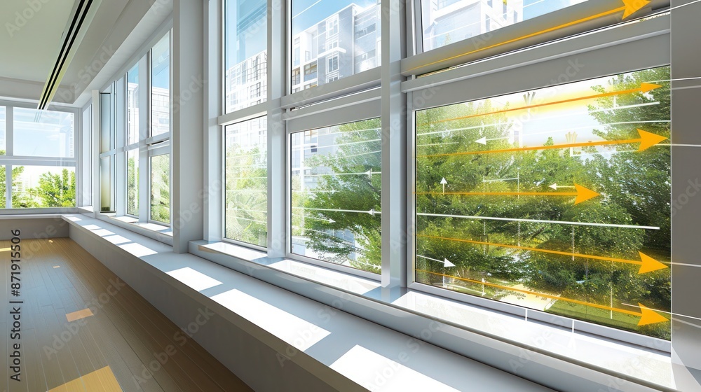 Diagram of an energy-efficient window system using solar gain to warm a ...