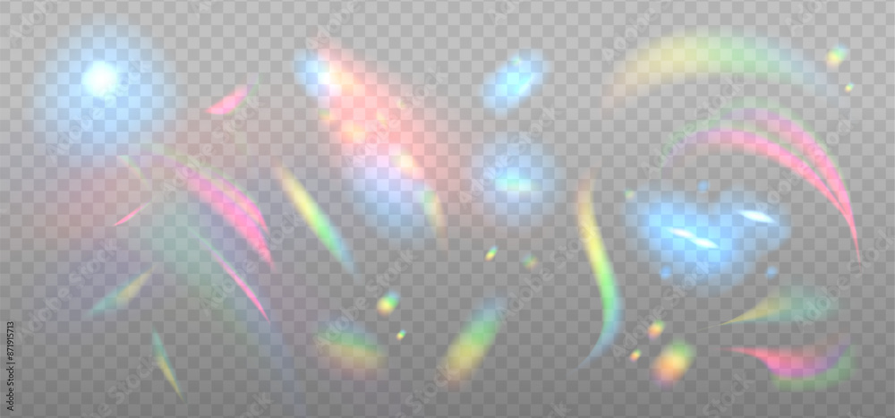 Sparkle glare reflection effect elements set. Optical rainbow glare ...
