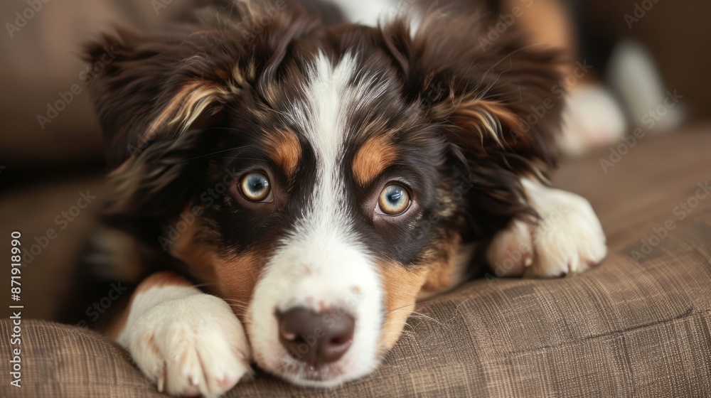 Adorable puppy dog eyes. A cute puppy dog with big brown eyes stares ...