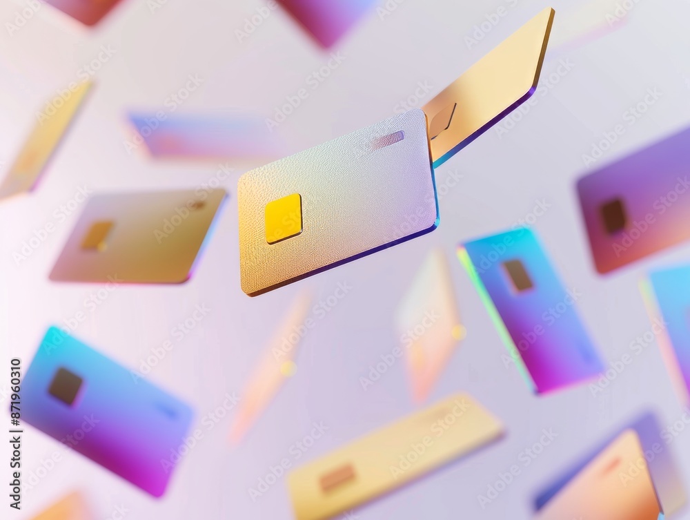 gradient credit cards float in the air, leave this space blank to ...