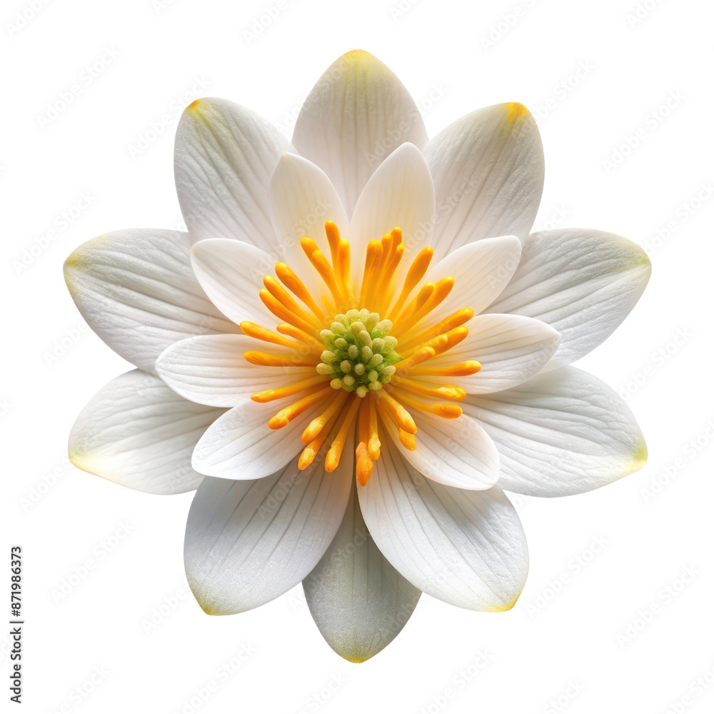 top view of beautiful bloodroot flower isolated on transparent ...