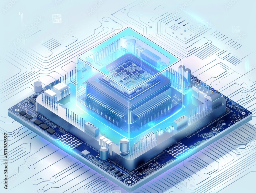 A highly detailed and realistic illustration of an isometric view of ...