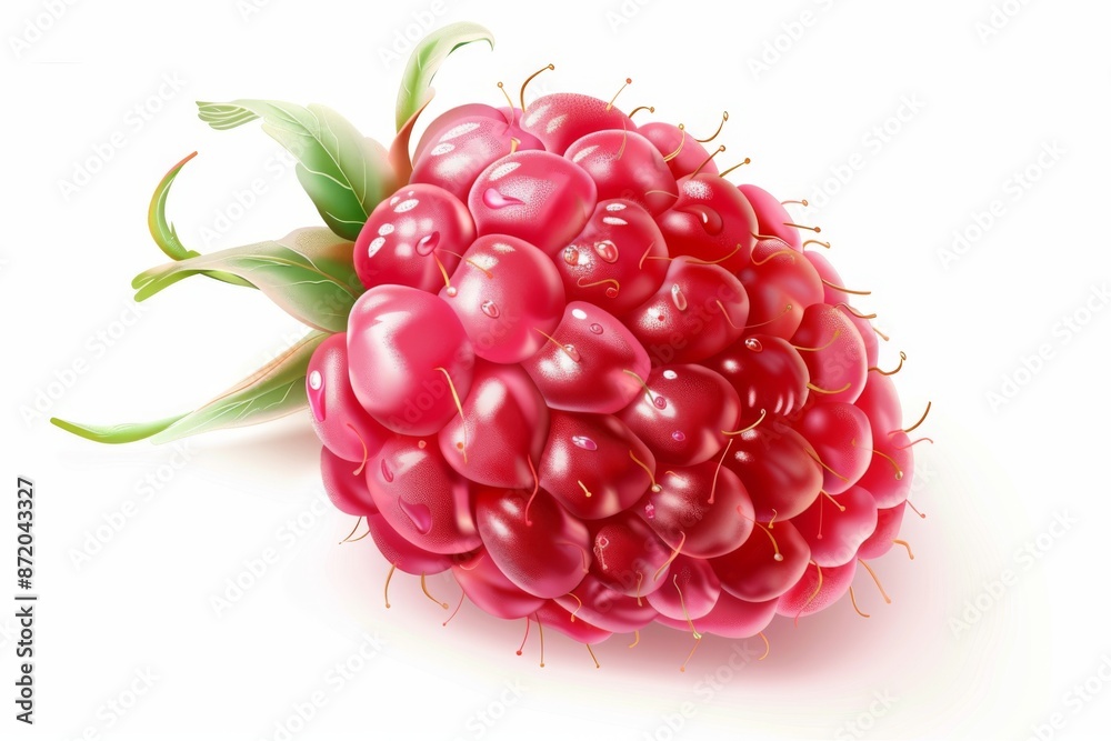 A highly detailed illustration of a raspberry, showcasing its glossy ...