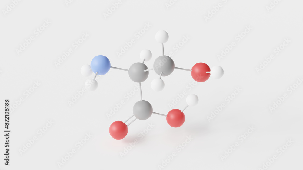 serine molecule 3d, molecular structure, ball and stick model ...