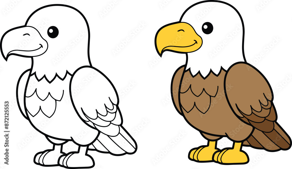 Cute Cartoon Bald Eagle Clipart Isolated Illustration - Outline and ...