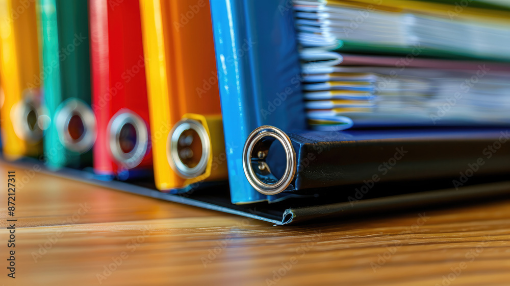 Row of Vibrant Office Ring Binders with a Standout Black Binder for A4 ...