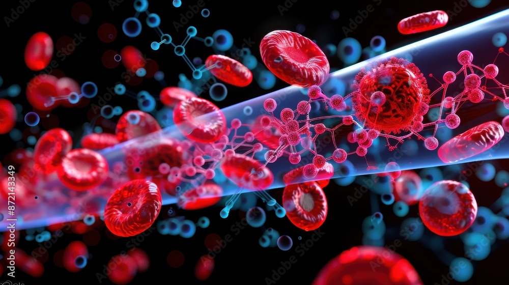 Red Blood Cells, Dynamic illustration of red blood cells and molecules ...
