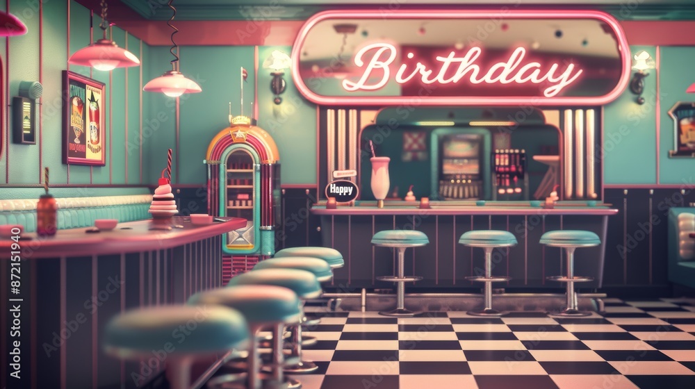 Nostalgic Birthday Background with Retro Diner Theme for Vintage ...