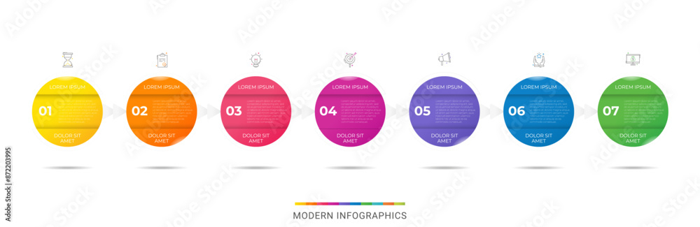Business vector infographics with 7 circles and arrows. Timeline ...