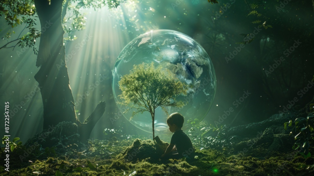 Protect our planet. A powerful image of a child planting a tree inside ...