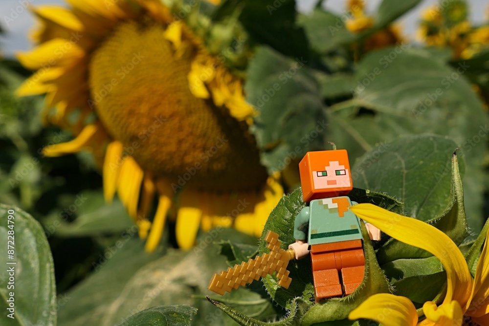 LEGO Minecraft figure of main character Alex with golden sword ...